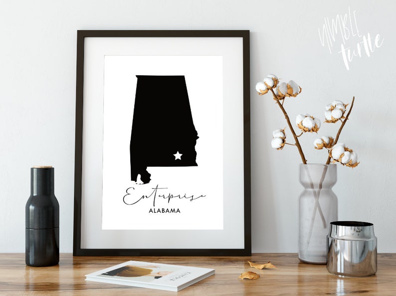 Enterprise Alabama Art Map Printable AL Wall Art - Etsy