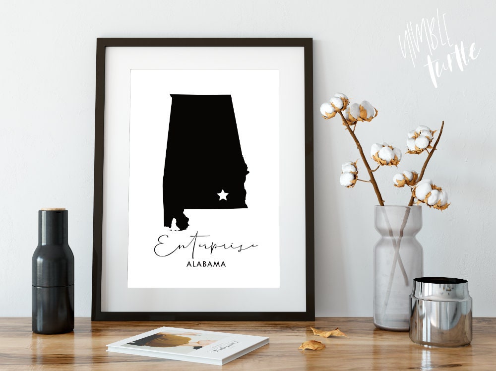 Enterprise Alabama Art Map Printable AL Wall Art | Etsy
