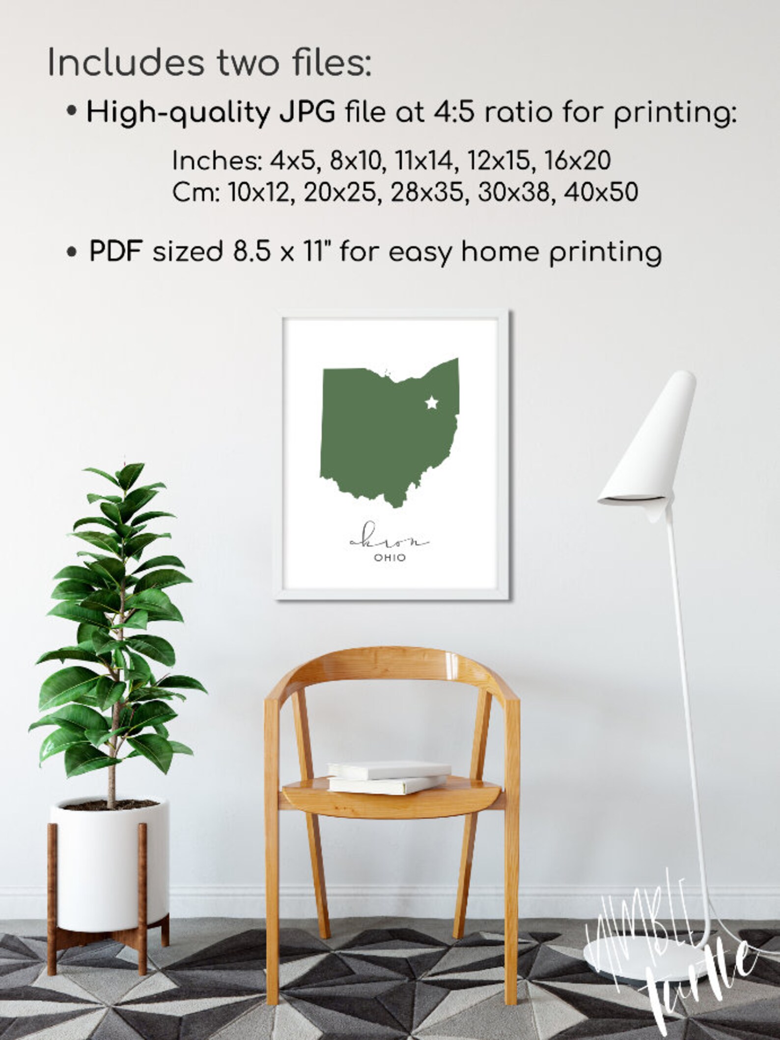 Akron Ohio State Outline Map - Sage Green Printable Akron Wall Art ...