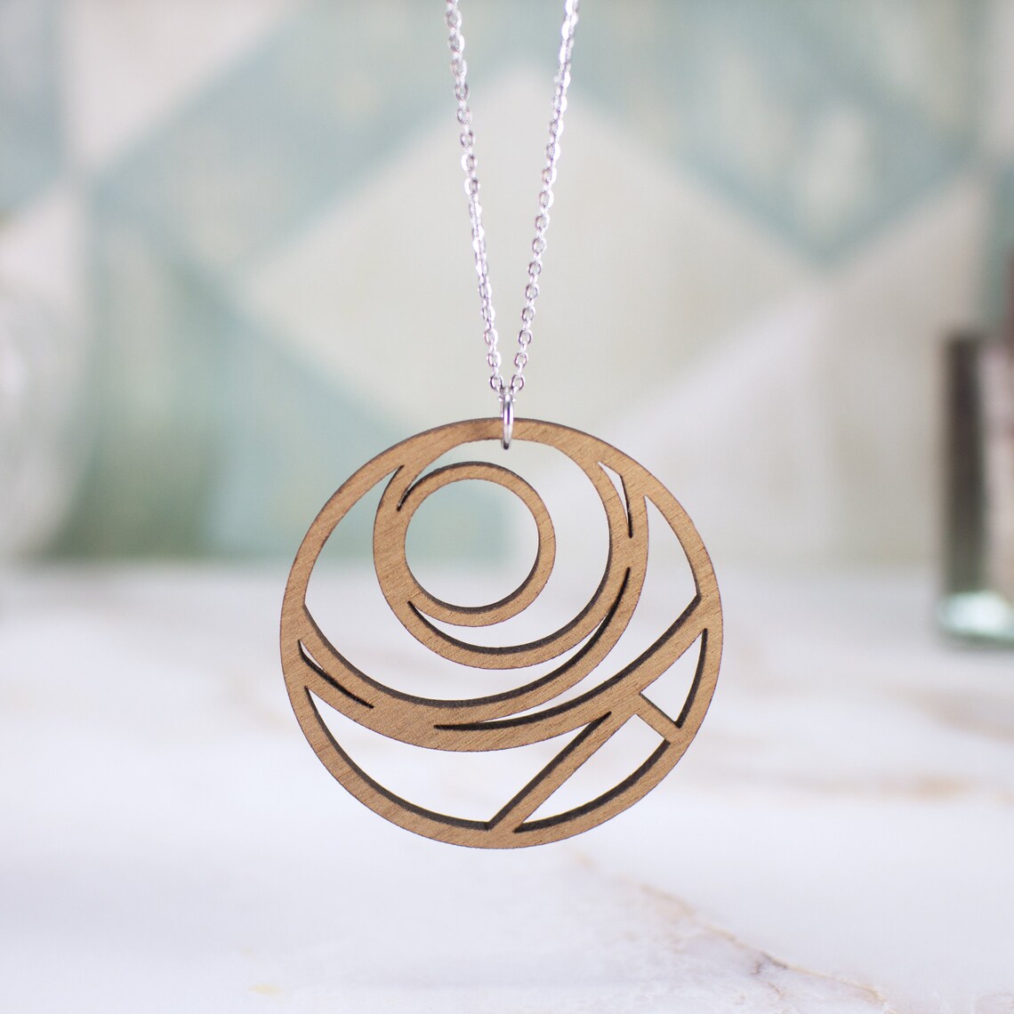 Walnut Wood Necklace Laser Cut Necklace Geometric Necklace | Etsy