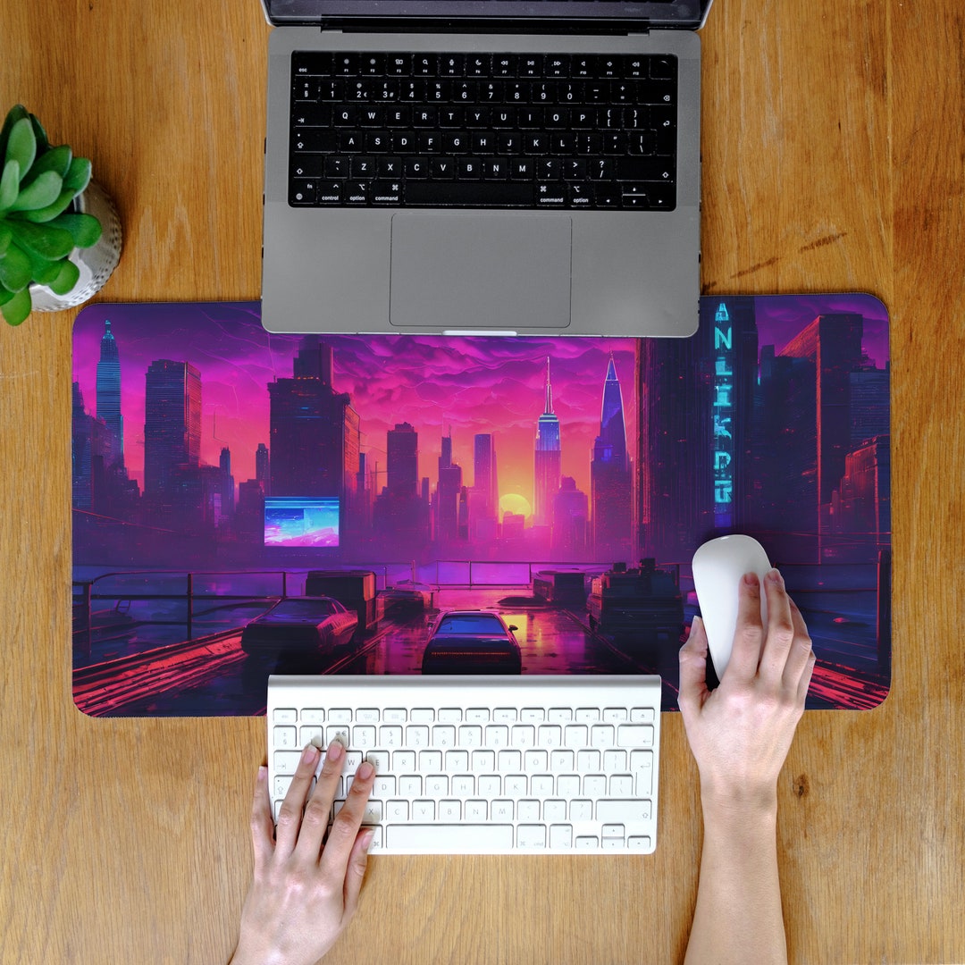 Cyberpunk Skyline Desk Mat: Neon Goth Gaming Mousepad - Etsy