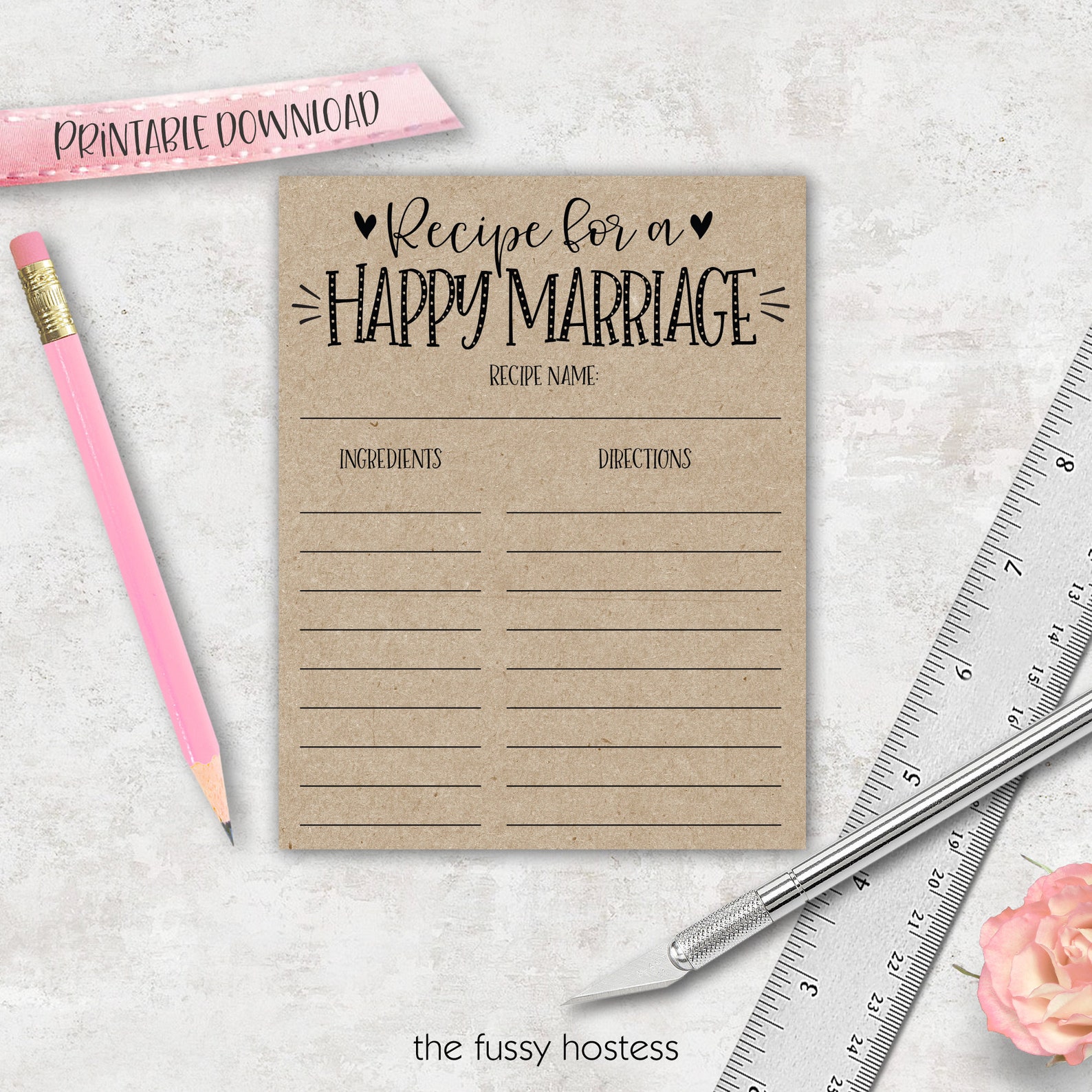 Virtual Printable Recipe for a Happy Marriage Bridal - Etsy