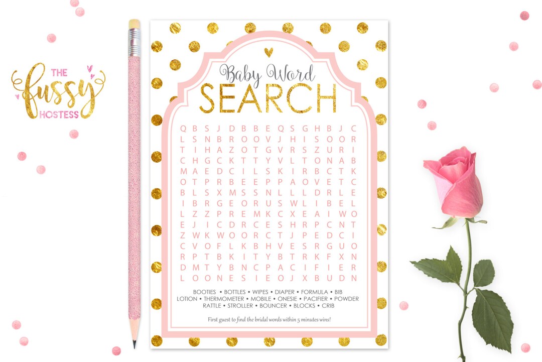 Virtual Printable Word Search Baby Shower Game Party Game Girl Shower ...