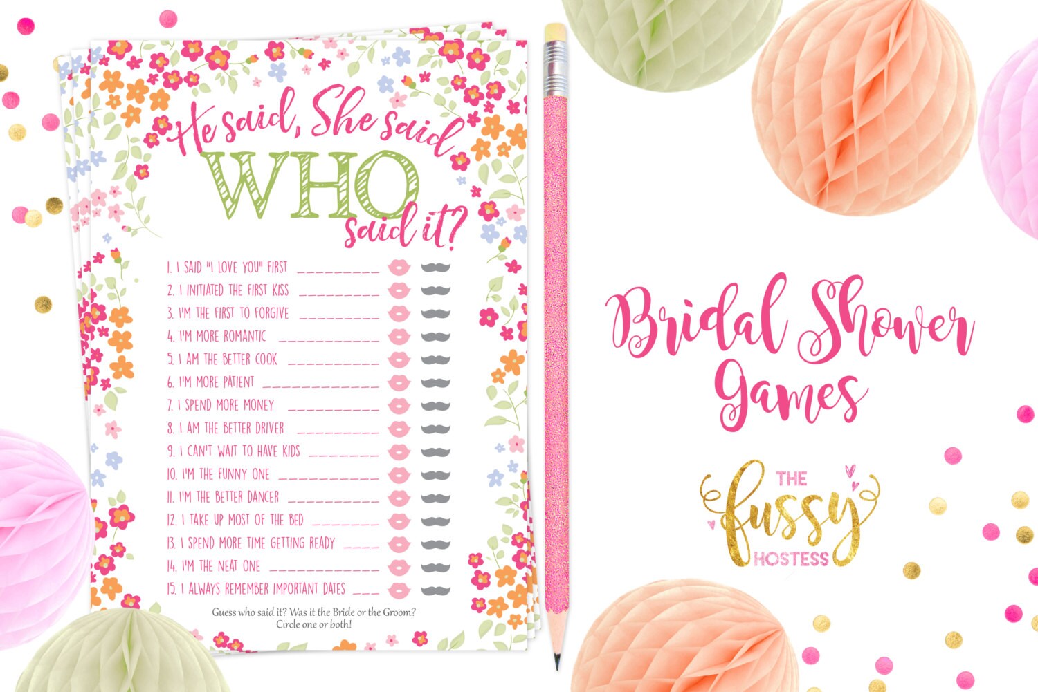 He Said She Said Virtual Printable Bridal Shower Game | Etsy