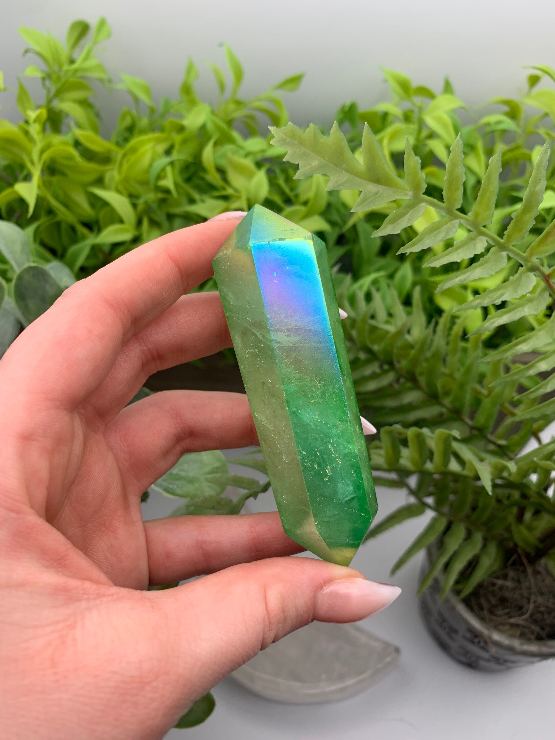 Green Apple Aura Angel Clear Quartz Double Terminated Wand | Etsy