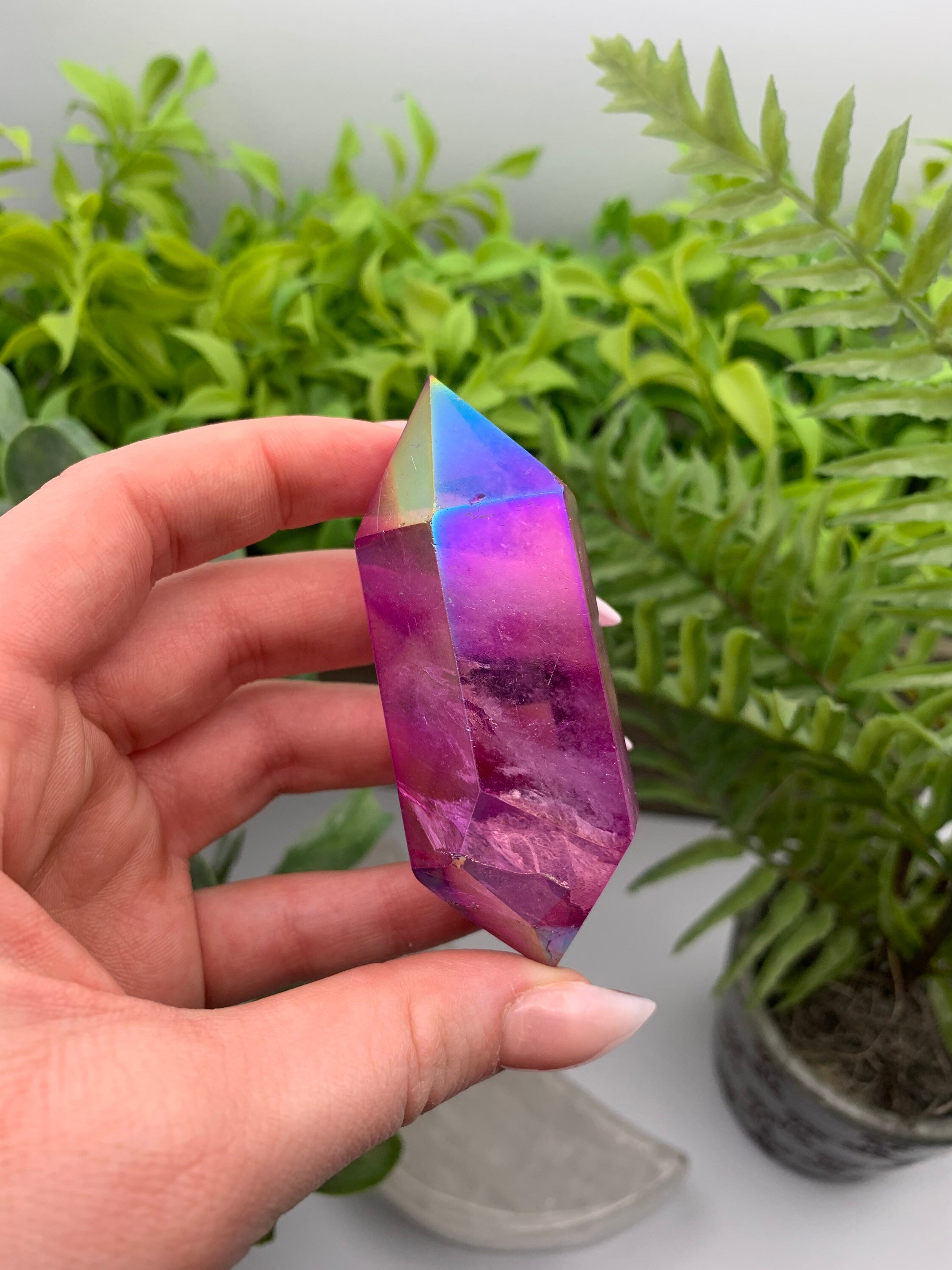 Purple Flame Aura Angel Clear Quartz Double Terminated Wand | Etsy