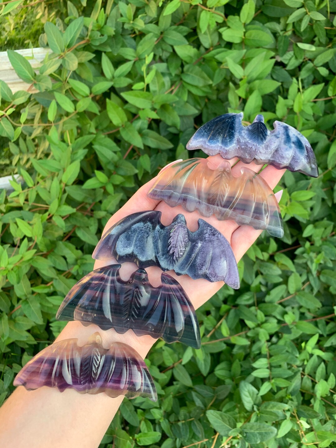 Hand Carved Rainbow Fluorite Halloween Bat Figurine lot 1 qty: 1 - Etsy
