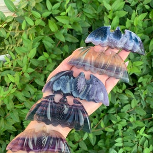Hand Carved Rainbow Fluorite Halloween Bat Figurine lot 1 qty: 1 - Etsy
