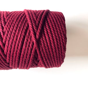 4mm 3 Strand Cotton Macrame Rope -red Velvet / Burgundy - Etsy