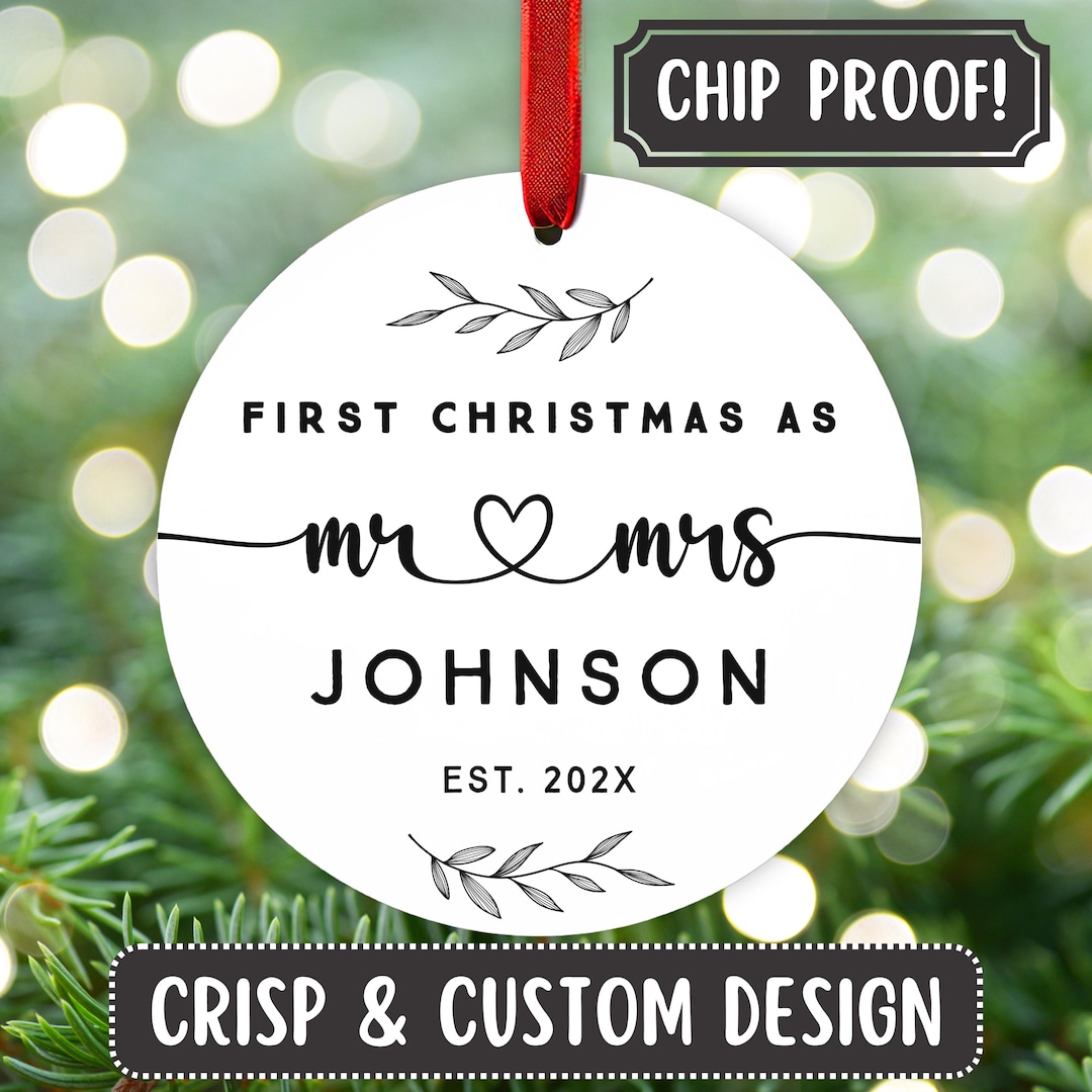 Custom Mr & Mrs Tree Ornament, First Christmas Married, Personalized ...
