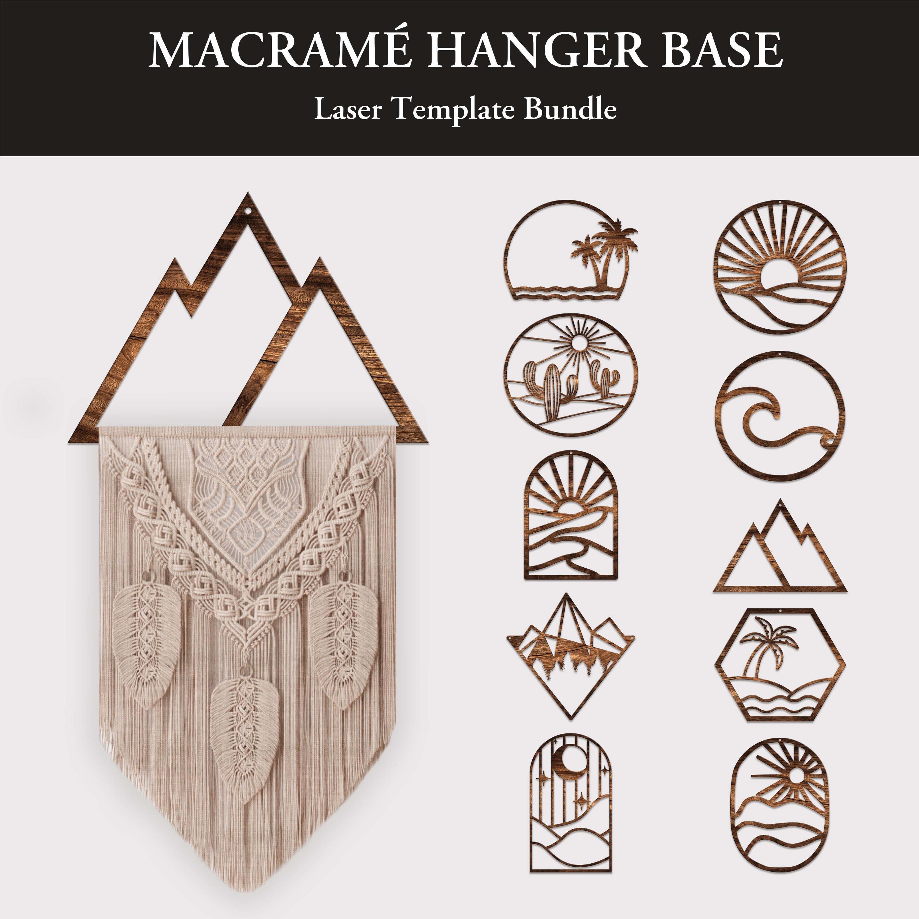 Landscape Macrame Hanger Bundle Wall Hanging Base Set Mountain Ornament ...