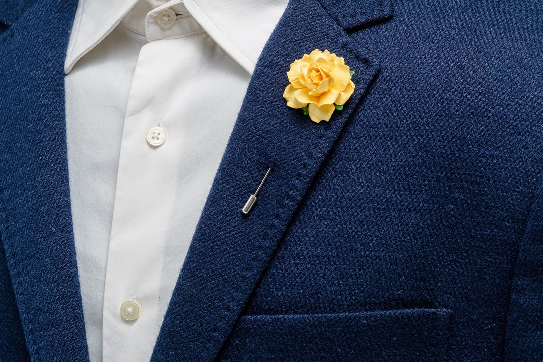 Yellow Rose Lapel Pin, Groom Wedding Boutonniere, Black Tie Suit ...