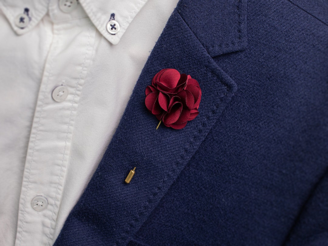 Burdungy Red Boutonniere, Flower Lapel Pin, Red Rose Lapel Pin, Wedding ...