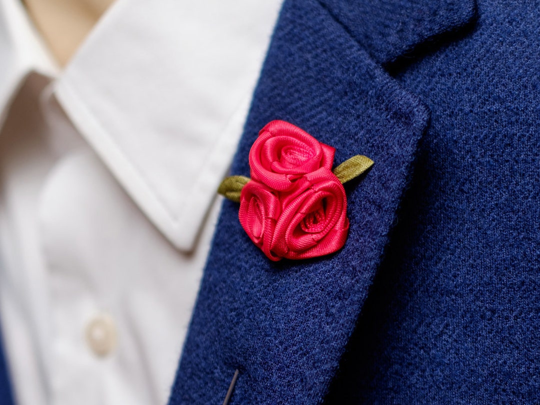 15% OFF - Red Rose Boutonniere, Fabric Made Men Brooch, 3 Roses ...