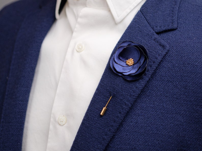 Formal Navy Blue Rose Lapel Pin Groom Boutonniere Husband Gift ...