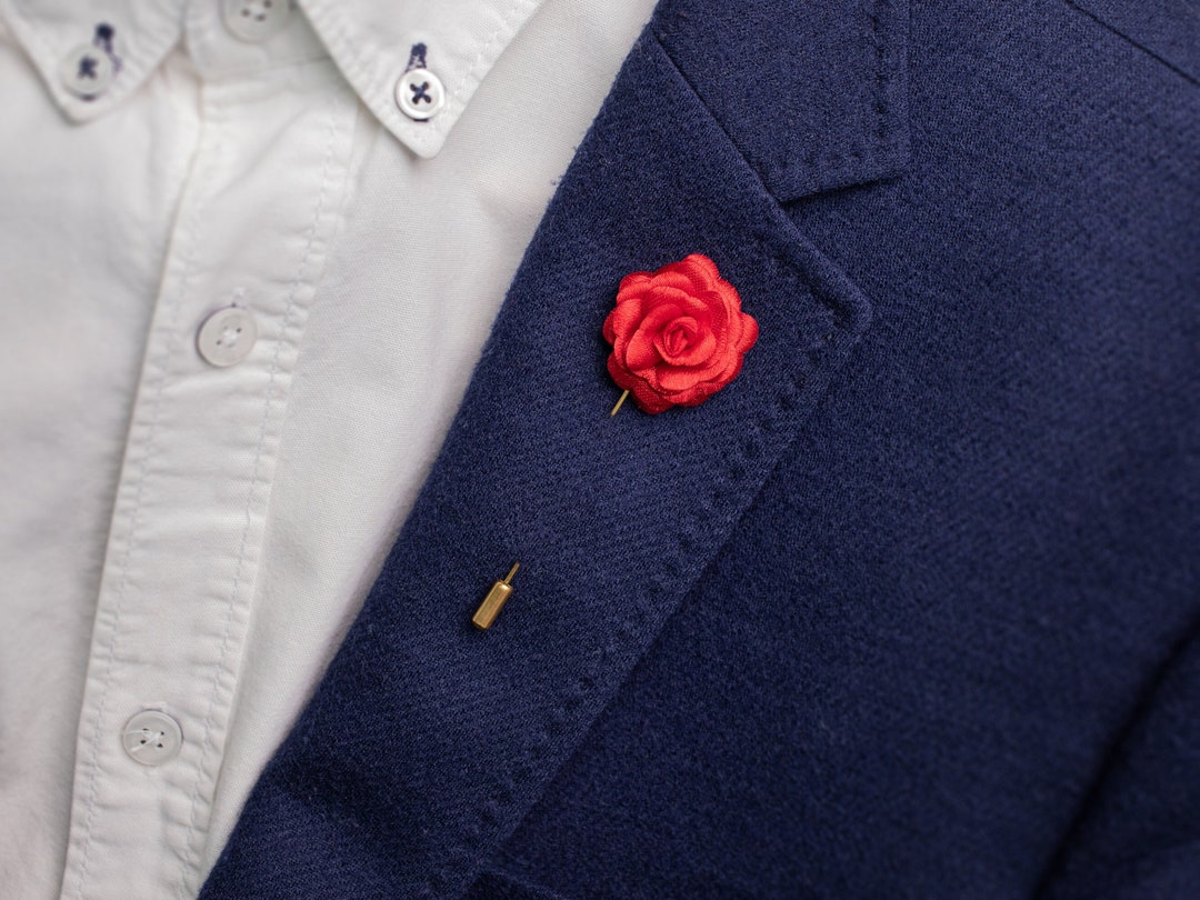 Red Rose Fabric Buttonhole Lapel Pin for Mens Tuxedo or Suit - Small ...
