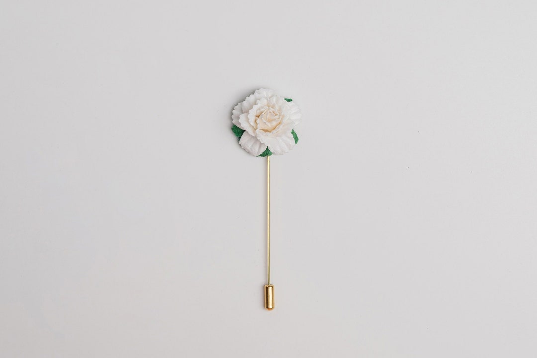 White Flower Lapel Pin, Suit Accessories for Men, Carnation Pin, Floral ...