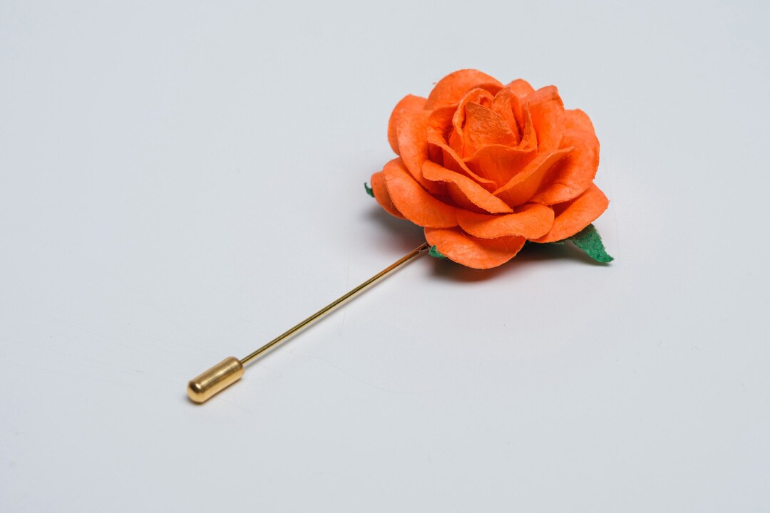 Beautiful Solid Orange Buttonhole for Lapel, Flower Paper-made ...
