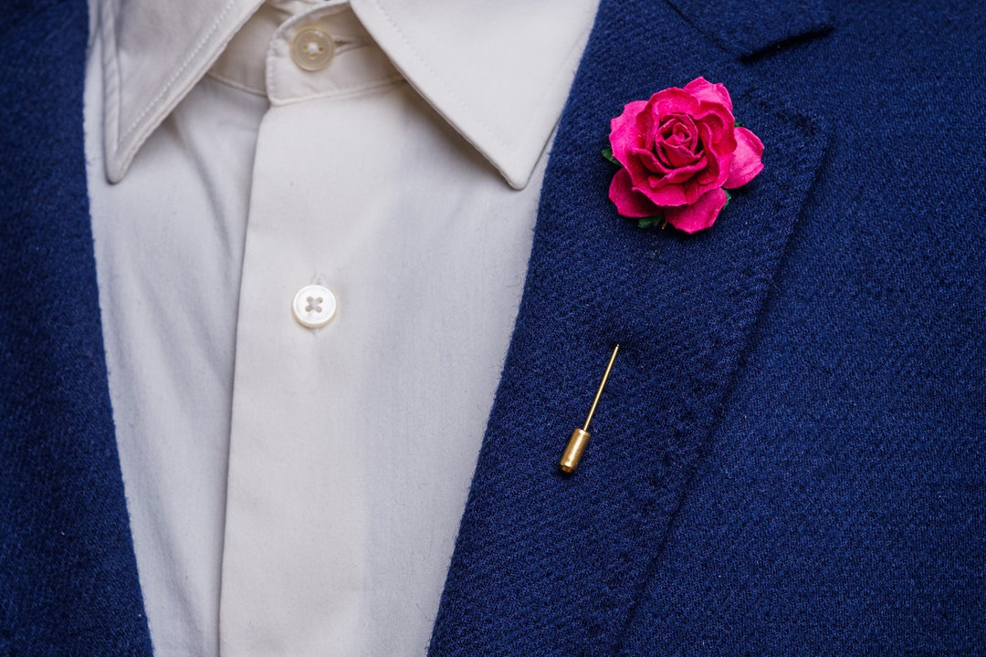 Big Accent Rose for Suit Lapel - Fuchsia Boutonniere, Ring Bearer Gift ...