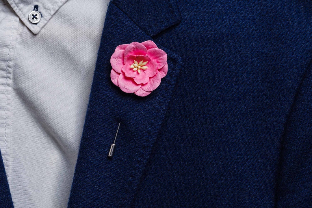 Pink Color Boutonniere, Rose Paper Flower Brooch Pin, Elegant Men Lapel ...