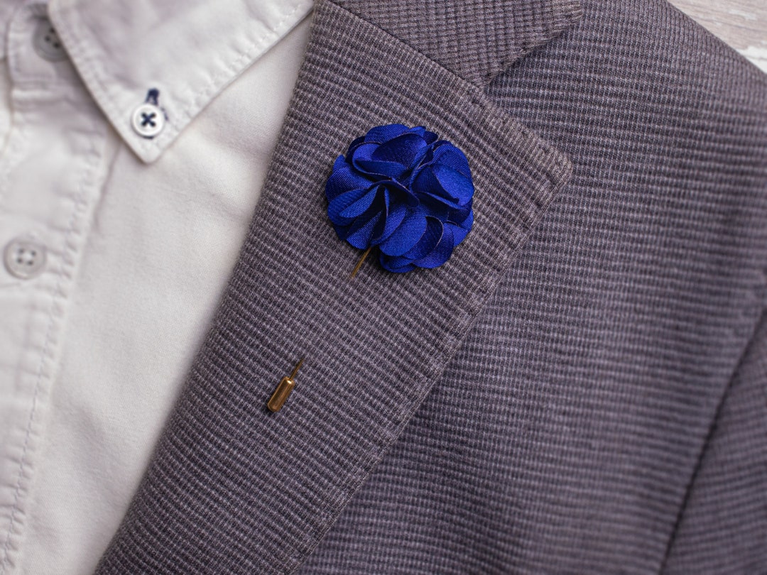 Stylish Lapel Pin, Royal Blue Brooch, Groomsmen Gift, Floral Pin Men ...