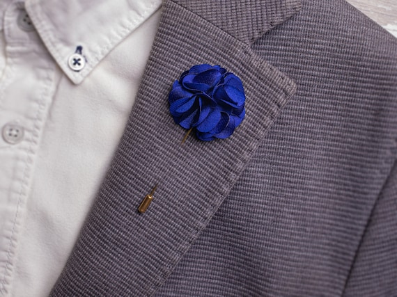 Stylish Lapel Pin Royal Blue Brooch Groomsmen Gift Floral - Etsy