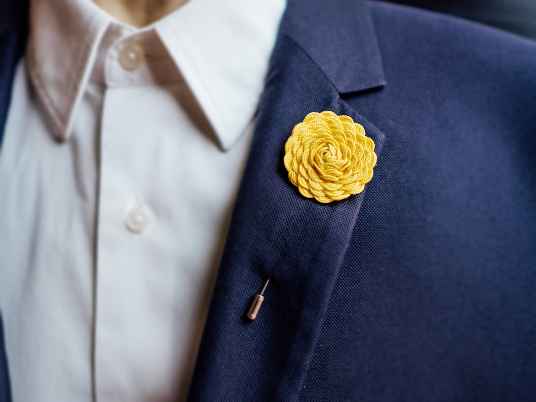 Elegant Lapel Pin, Flower Pin, Wedding Boutonniere, Yellow Brooch ...