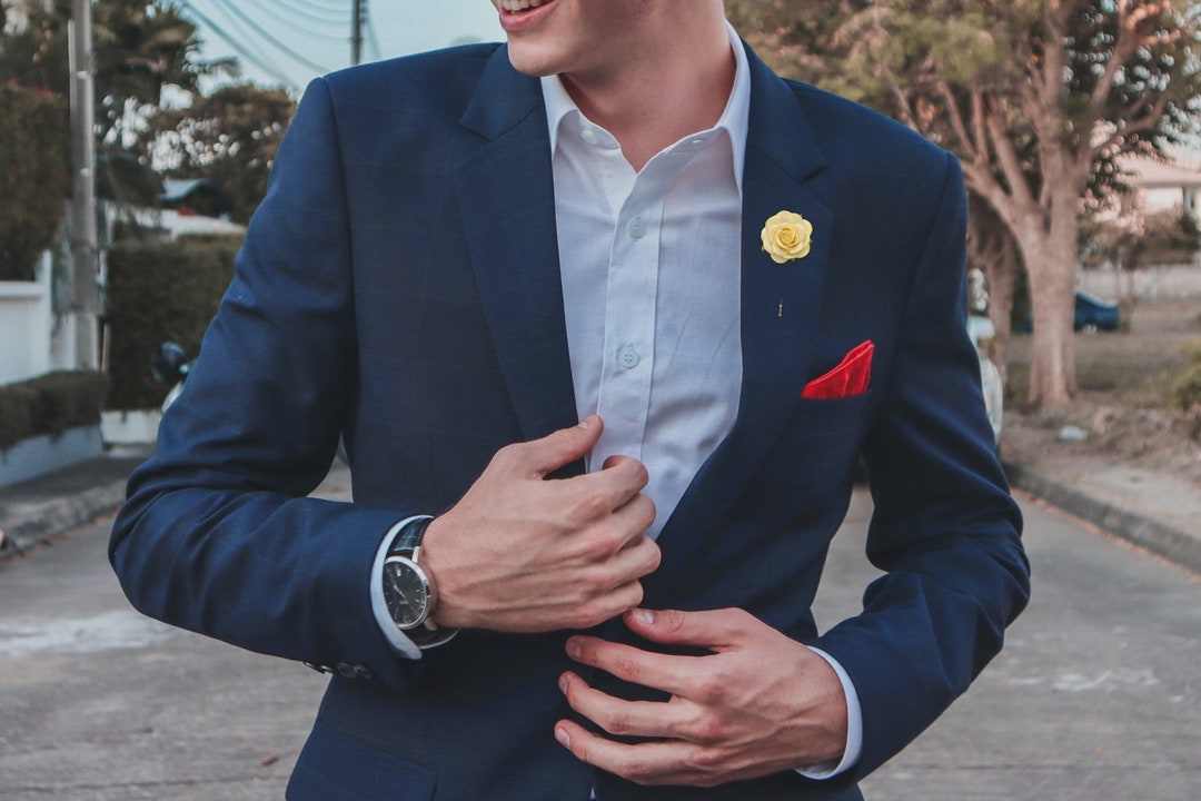 Stylish Lapel Pin for Suits - Pastel Yellow Rose Brooch Pin - Men ...