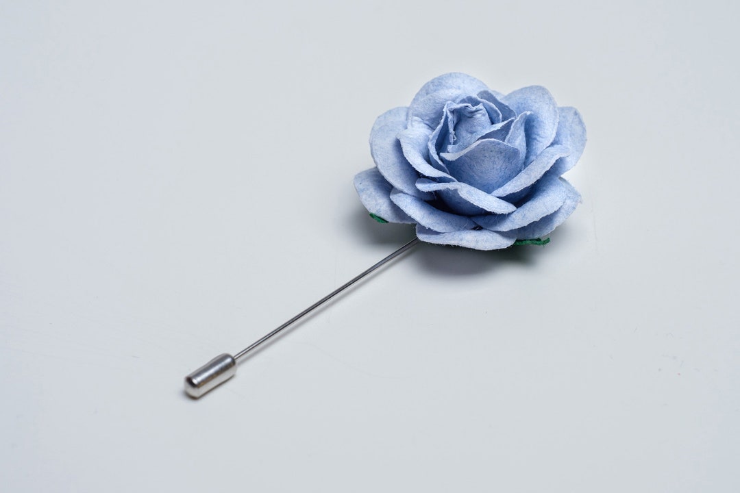 Light Blue Gentle Rose Boutonniere Pin, Wedding Guest Brooch Pin, Small ...