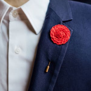 Red Brooch Pin, Gift for Him, Flower Lapel Pin, Suit Brooch, Red ...