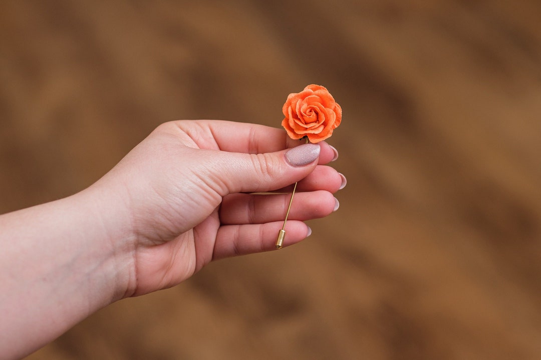 Bright & Fresh Orange-colored Rose Lapel Pin - Many Other Colors ...