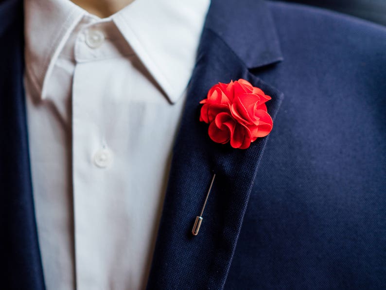 Red Lapel Pin Carnation Pin Flower Red Boutonniere Wedding | Etsy
