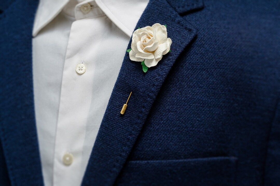 Ivory Rose Boutonniere, Ruffle Flower Brooch/stick Lapel Pin, Wedding ...