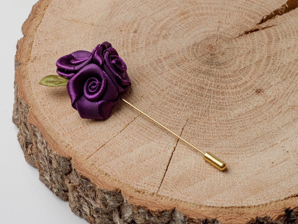 Purple Lapel Pin Men Suit Flower Wedding Boutonniere Rose - Etsy