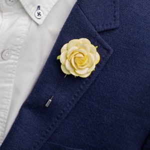 Stylish Lapel Pin for Suits - Pastel Yellow Rose Brooch Pin - Men ...
