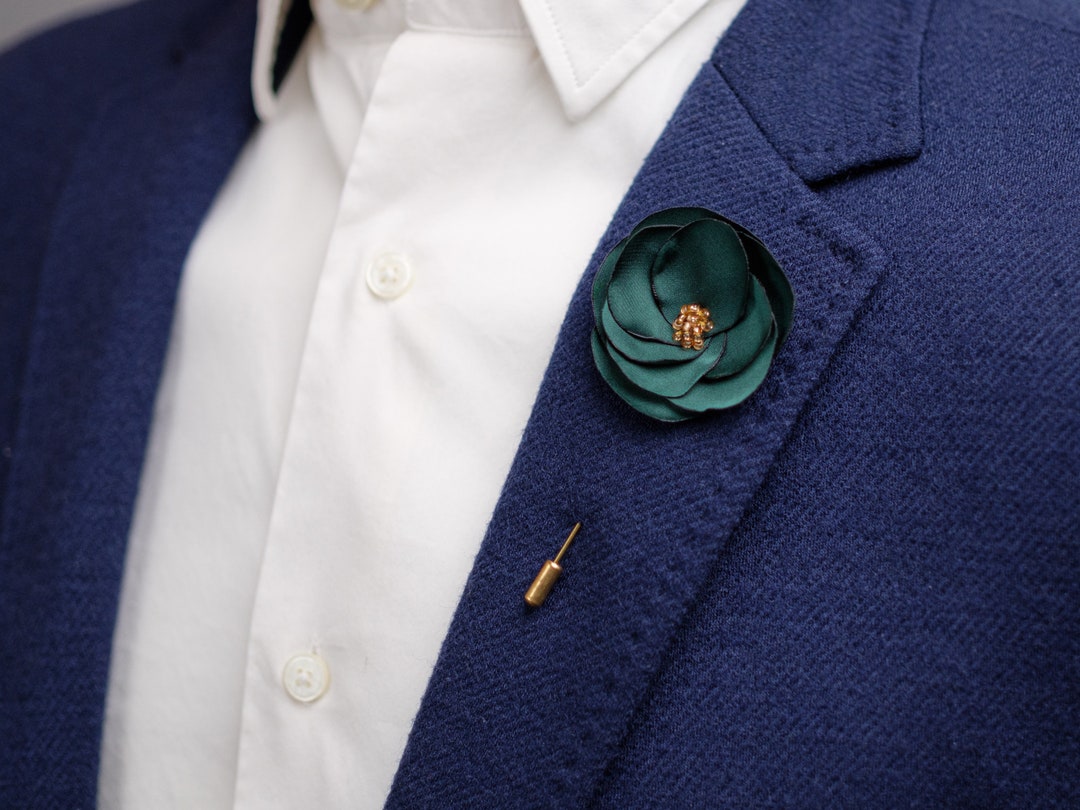 Emerald Green Lapel Pin - Groomsmen Suit Flower Brooch - Wedding Jacket ...
