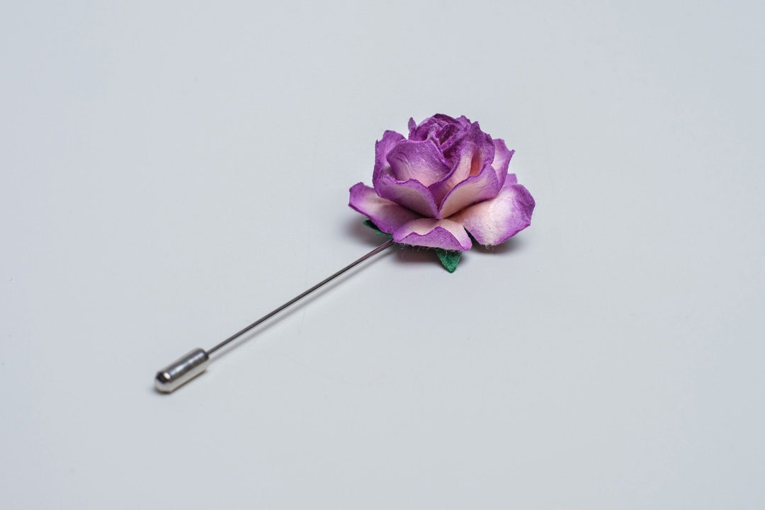 Purple Ombre Boutonniere - Anniversary Gift for Men, Purple Rose Brooch ...
