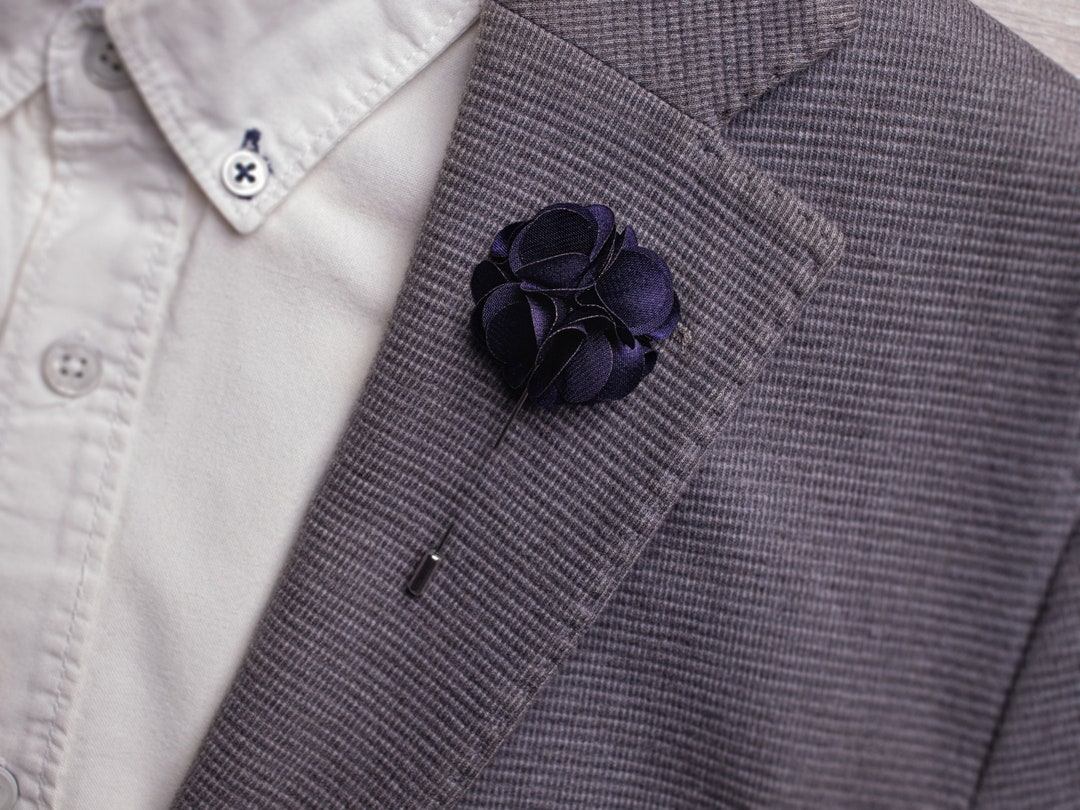 Navy Blue Lapel Pin, Flower Boutonniere, Men Lapel Pin, Groomsmen ...