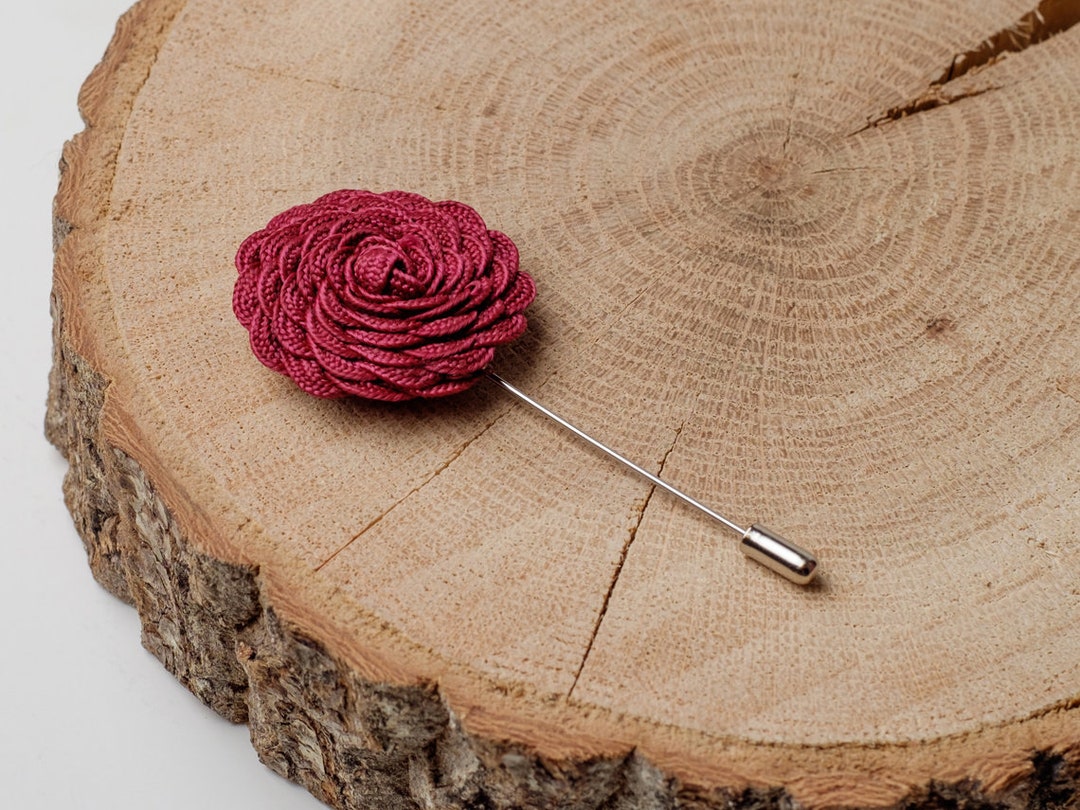 Boutonniere in Burgundy Color, Custom Lapel Pin for Men, Suit Costume ...