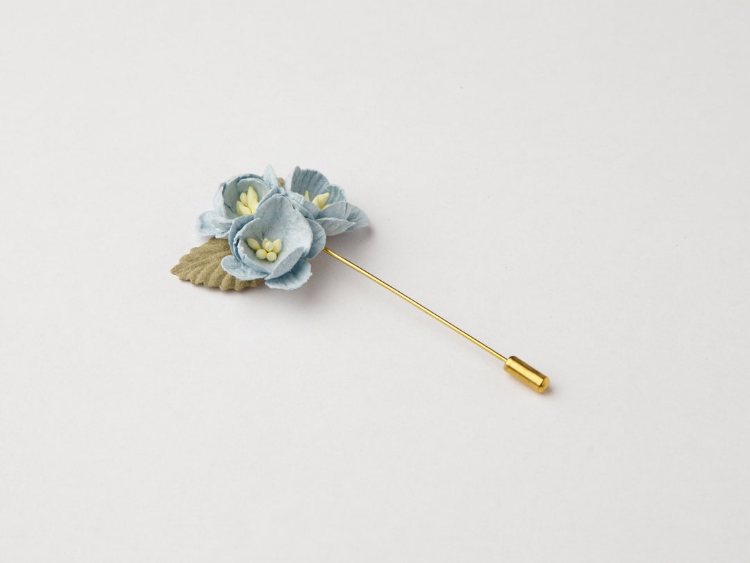 Light Blue Three-flowers Lapel Pin for Men Suit, Wedding Day Lapel Pin ...