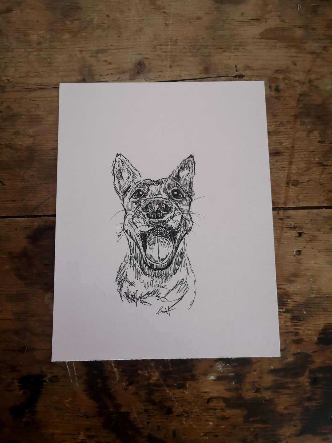 New Hand Drawn Black and White Original Happy Dog Drawing - Etsy