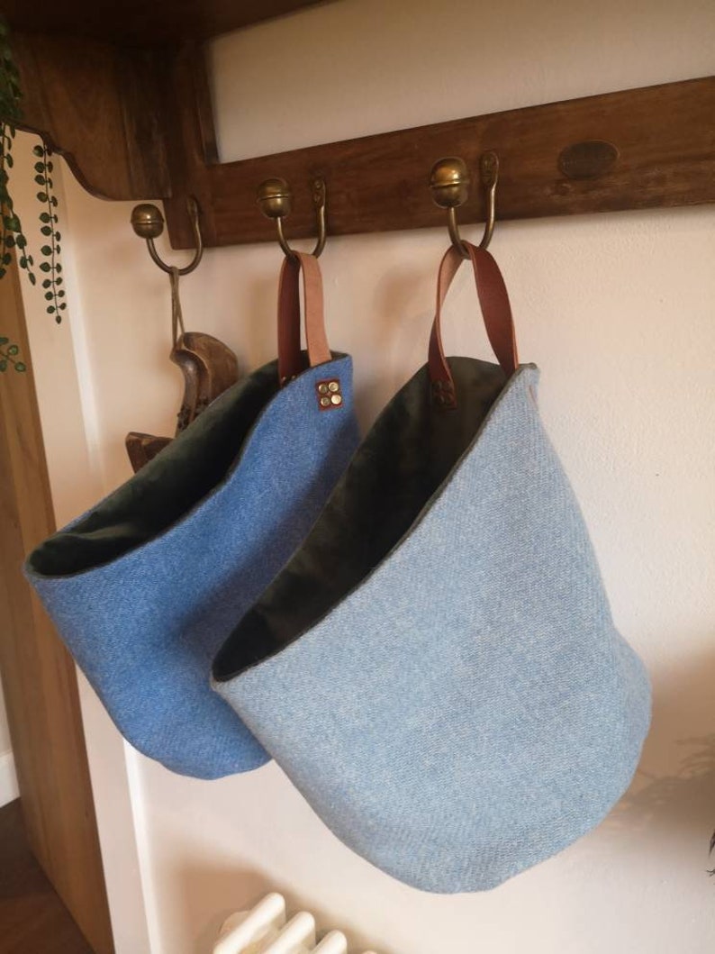Harris Tweed Storage Solution, Basket With Real Leather Handle - Etsy