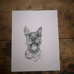 New Hand Drawn Black and White Original Happy Dog Drawing - Etsy