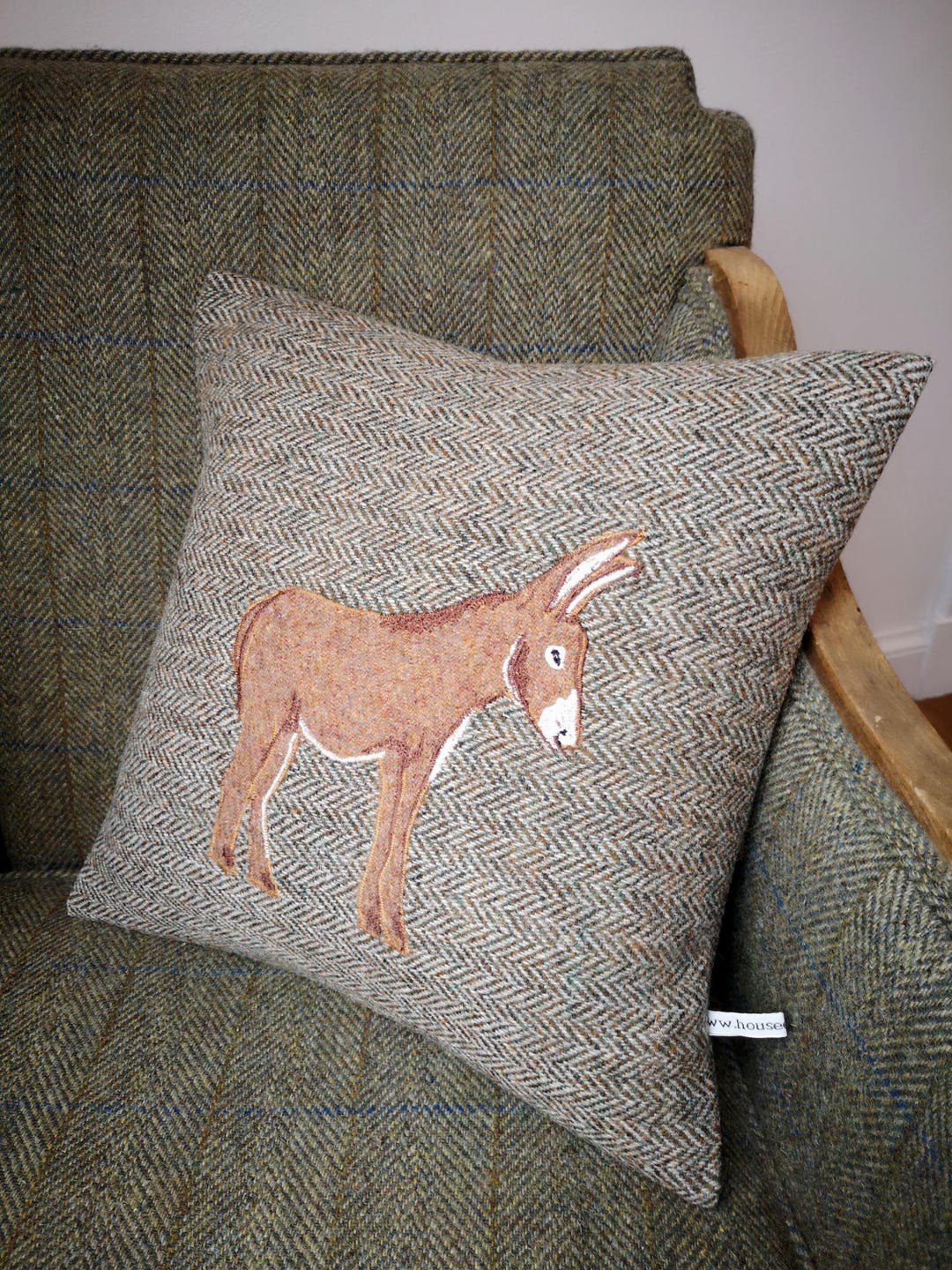 Harris Tweed Donkey Embroidered Cushion Cover - Etsy