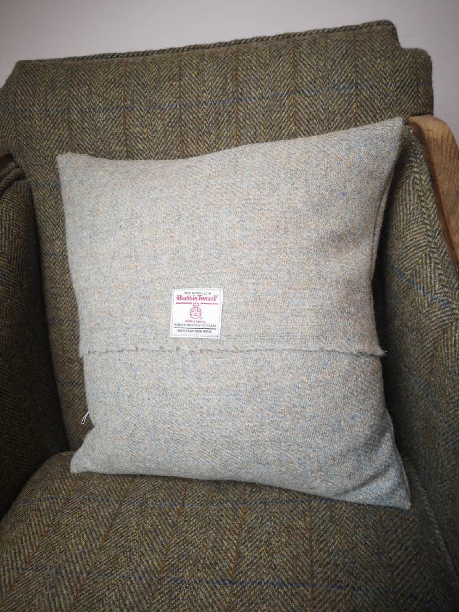Hand Crafted Harris Tweed Little Cat and a Bee Embroidered Cushion ...