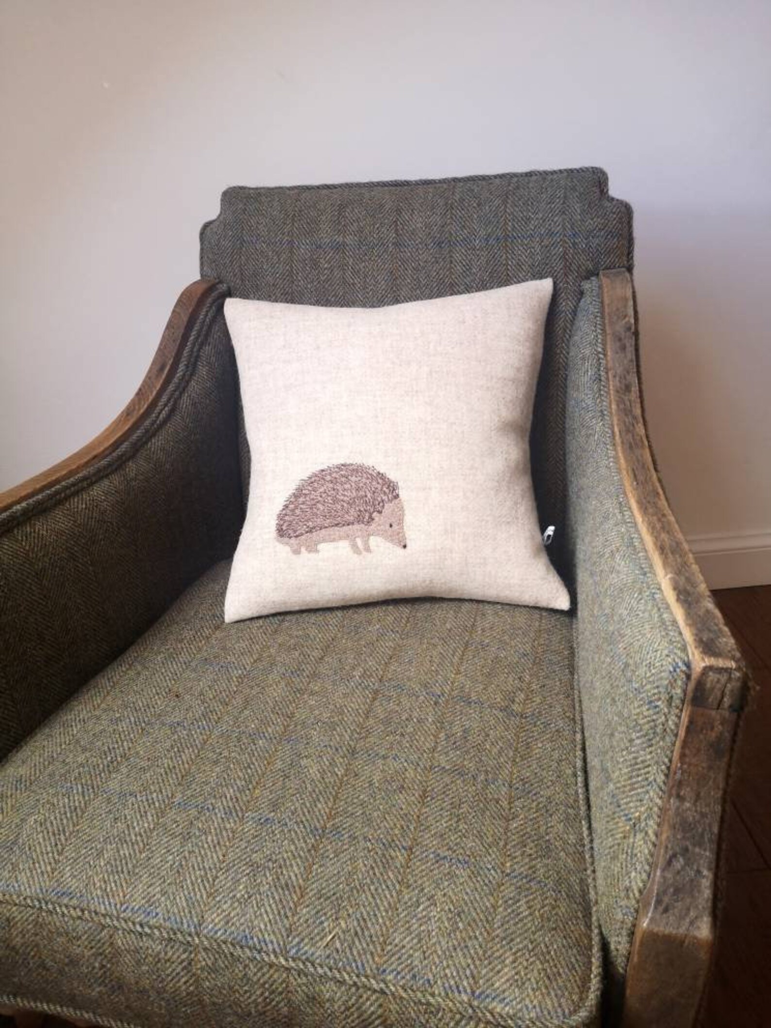 Hand Crafted Harris Tweed Hedgehog Embroidered Cushion Cover - Etsy UK