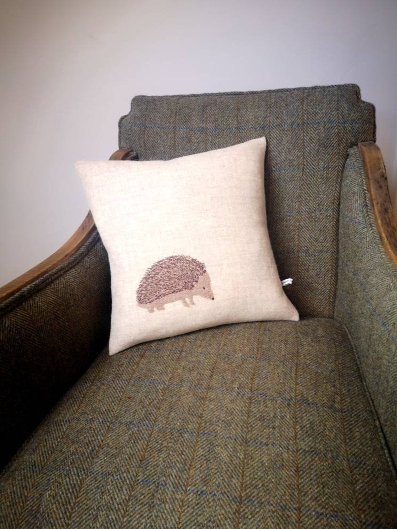 Hand Crafted Harris Tweed Hedgehog Embroidered Cushion Cover - Etsy UK