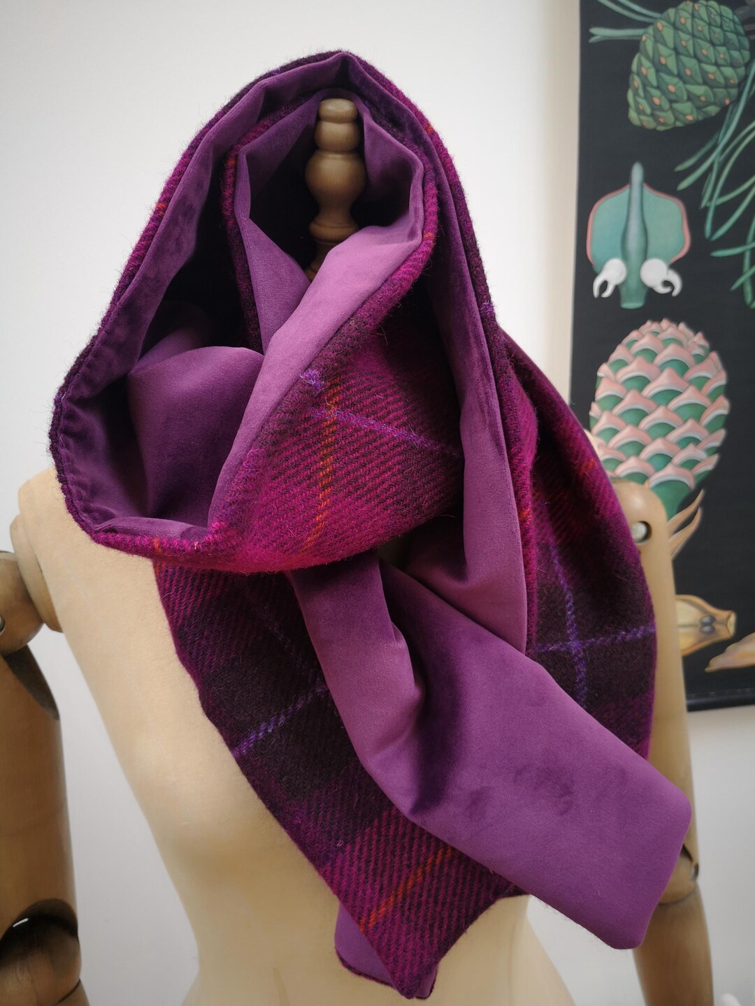 New Harris Tweed and Soft Velvet Scarf - Etsy