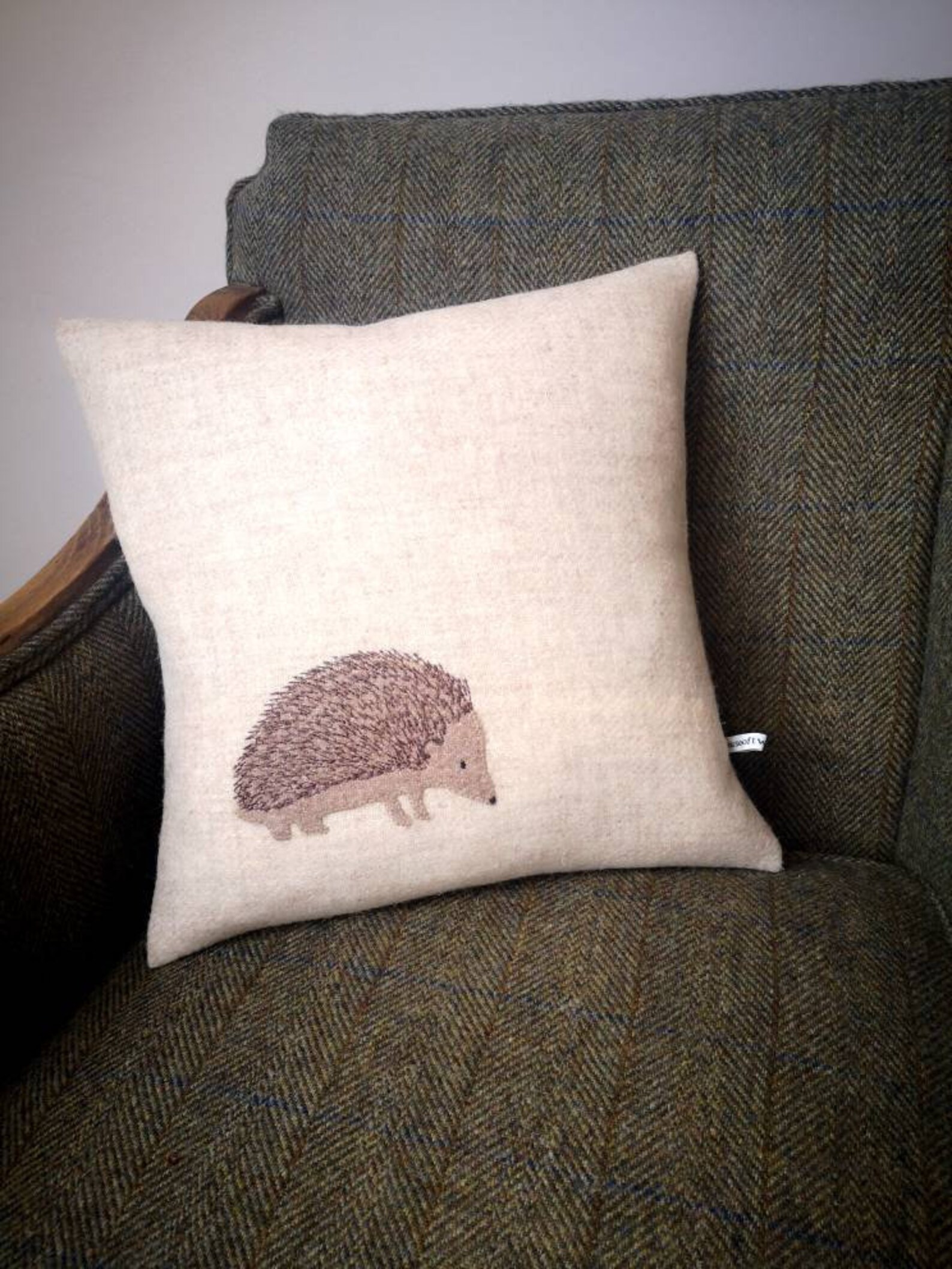 Hand Crafted Harris Tweed Hedgehog Embroidered Cushion Cover - Etsy UK