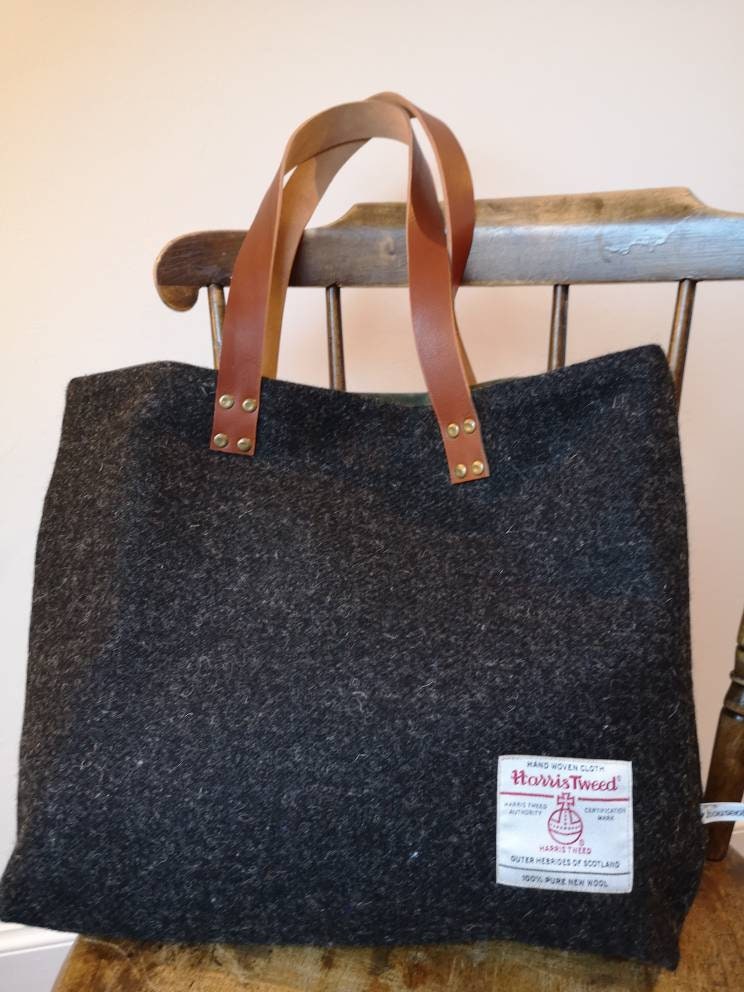 harris tweed and leather handbags